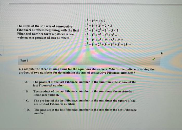 Solved The sums of the squares of consecutive Fibonacci | Chegg.com