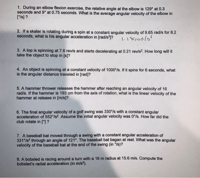 Solved 1. During an elbow flexion exercise, the relative | Chegg.com