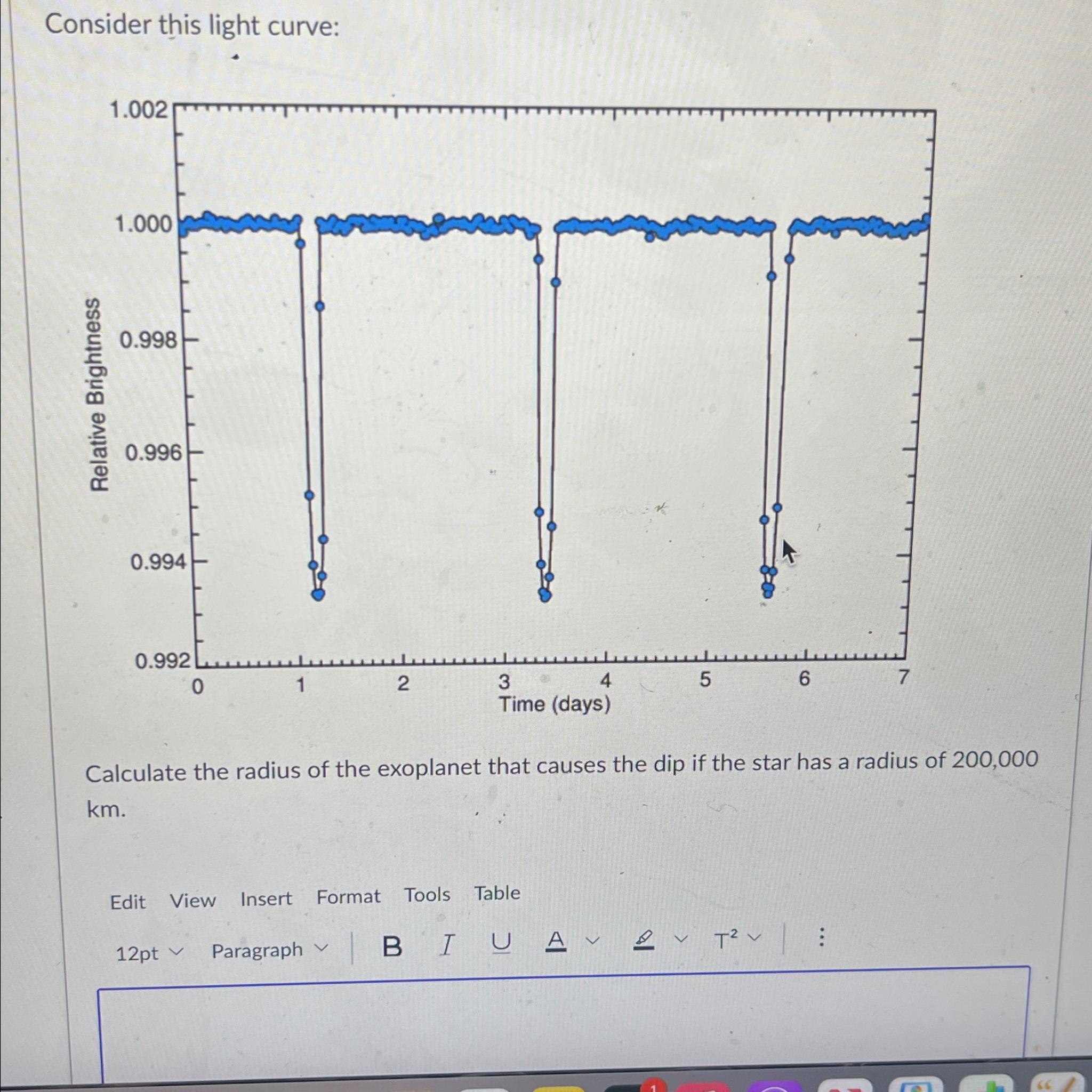 Solved Consider this light curve:Calculate the radius of the | Chegg.com