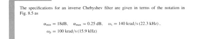 Solved The specifications for an inverse Chebyshev filter | Chegg.com