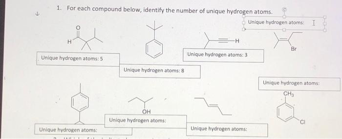 Solved 1. For each compound below, identify the number of | Chegg.com