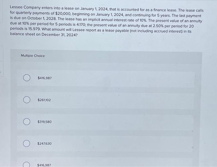 Lessee Company enters into a lease on January 1,2024 | Chegg.com