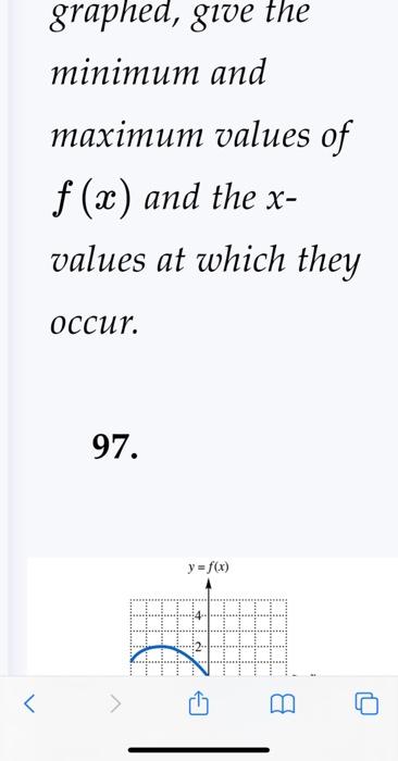 Solved graphed, give the minimum and maximum values of f(x) | Chegg.com