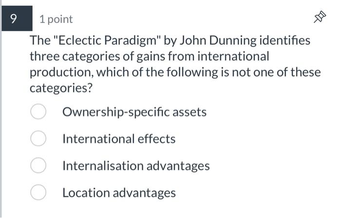 Solved The "Eclectic Paradigm" by John Dunning identifies | Chegg.com