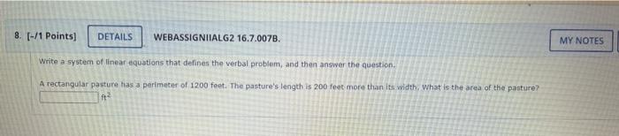 Solved 8. [-/1 Points) DETAILS WEBASSIGNIIALG2 16.7.0078 MY | Chegg.com