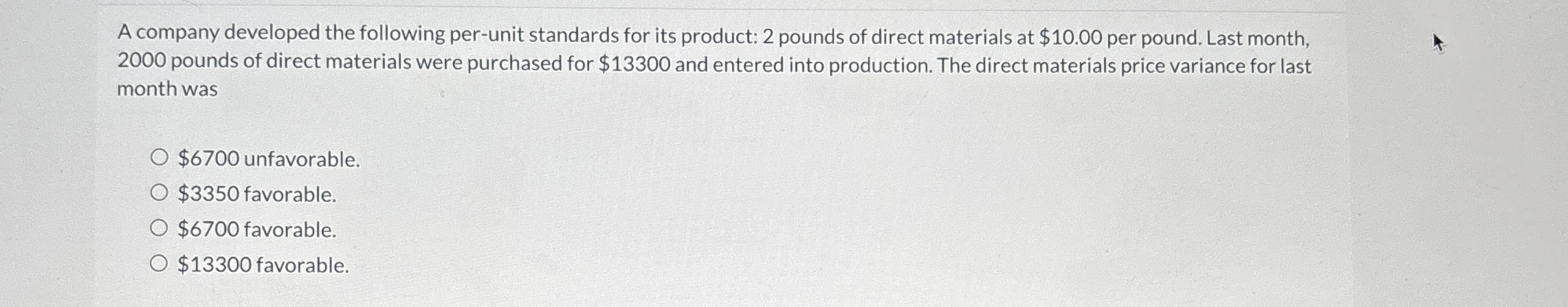 Solved A company developed the following per-unit standards | Chegg.com