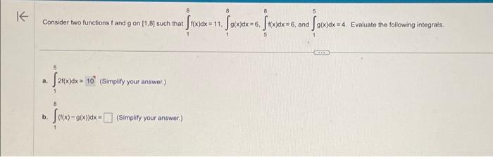 Solved Consider two functions f and g on [1,8] such that | Chegg.com