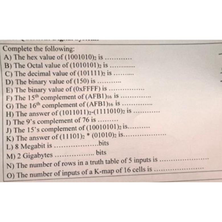 Solved Complete the following:A) ﻿The hex value of | Chegg.com