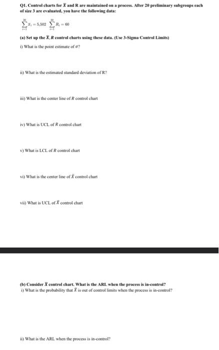 Control charts for 𝑿𝑿 and R are maintained on a | Chegg.com