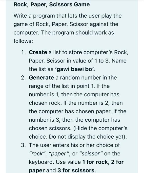 Solved Rock, Paper, Scissors Game Write a program that lets | Chegg.com