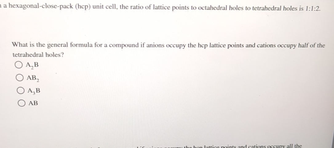 Solved In a hexagonal-close-pack (hcp) ﻿unit cell, the ratio | Chegg.com