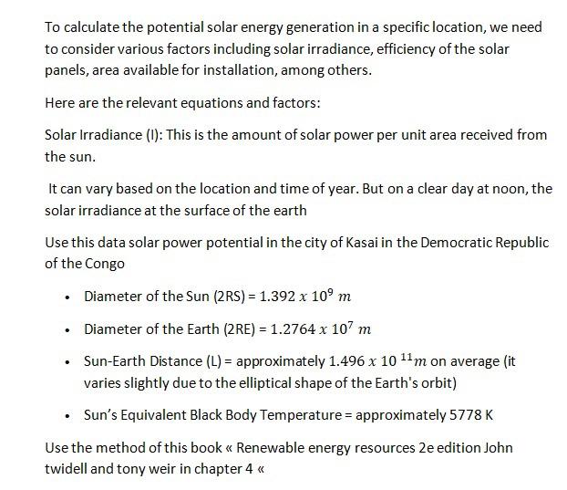 Solved To calculate the potential solar energy generation in | Chegg.com
