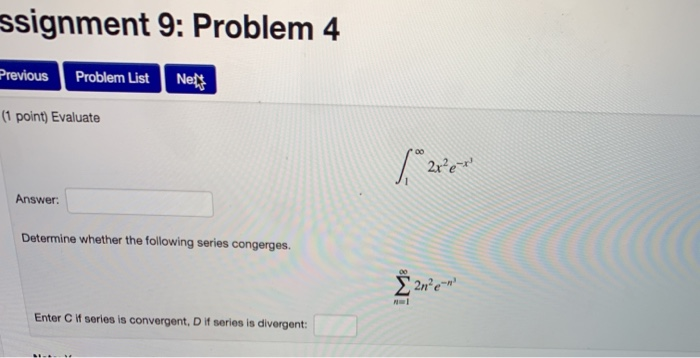 Solved Assignment 9: Problem 1 Previous Problem List Next (1 | Chegg.com