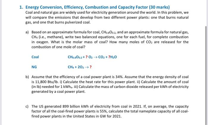 Solved 1. Energy Conversion, Efficiency, Combustion and | Chegg.com