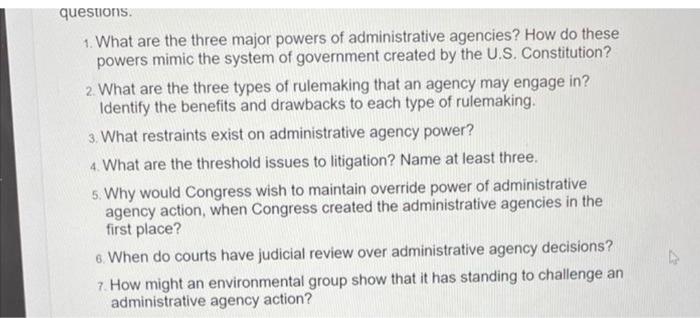 1. What are the three major powers of administrative | Chegg.com