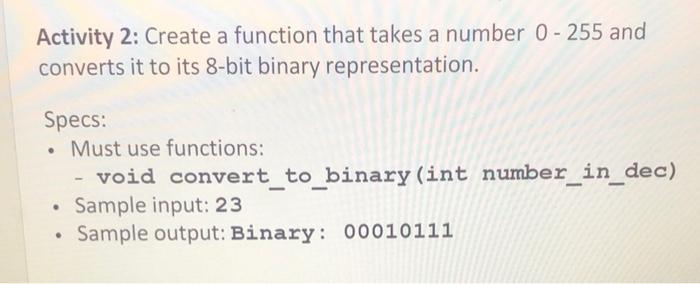 Solved Activity 2: Create a function that takes a number 0 - | Chegg.com