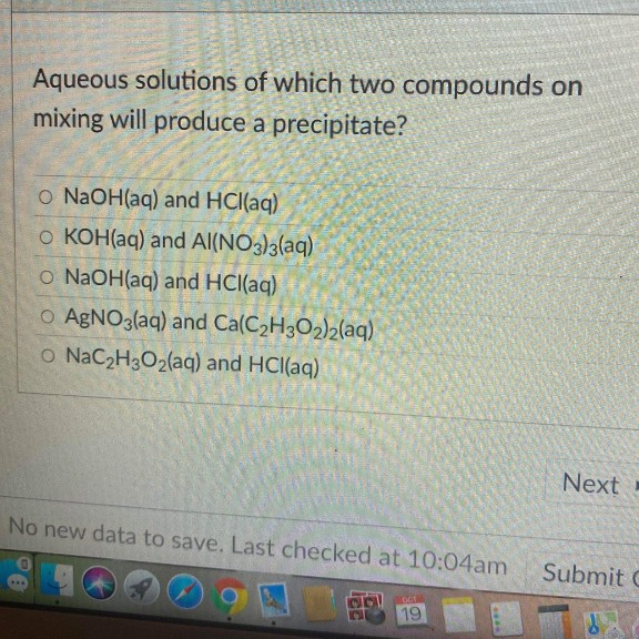 Solved Aqueous solutions of which two compounds on mixing | Chegg.com