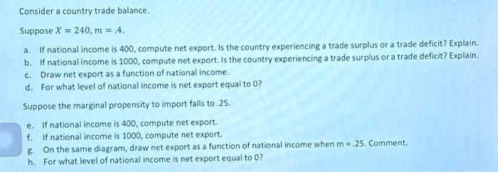 Solved Consider a country trade balance. Suppose X = 240, m | Chegg.com