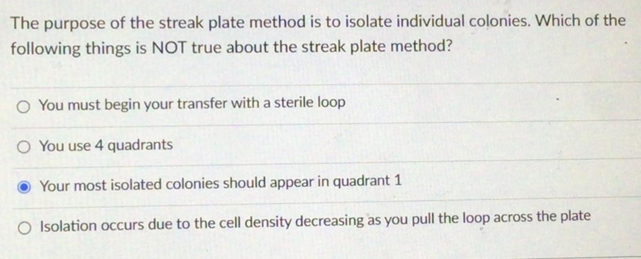 Solved The purpose of the streak plate method is to isolate | Chegg.com