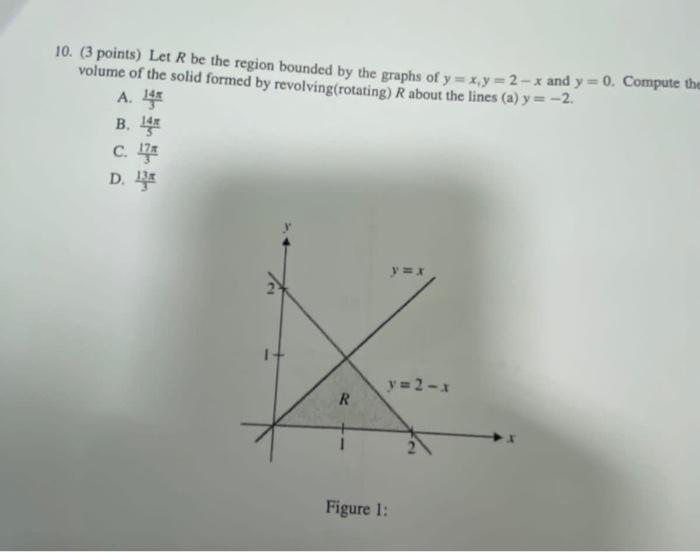 Solved 10. (3 points) Let R be the region bounded by the | Chegg.com
