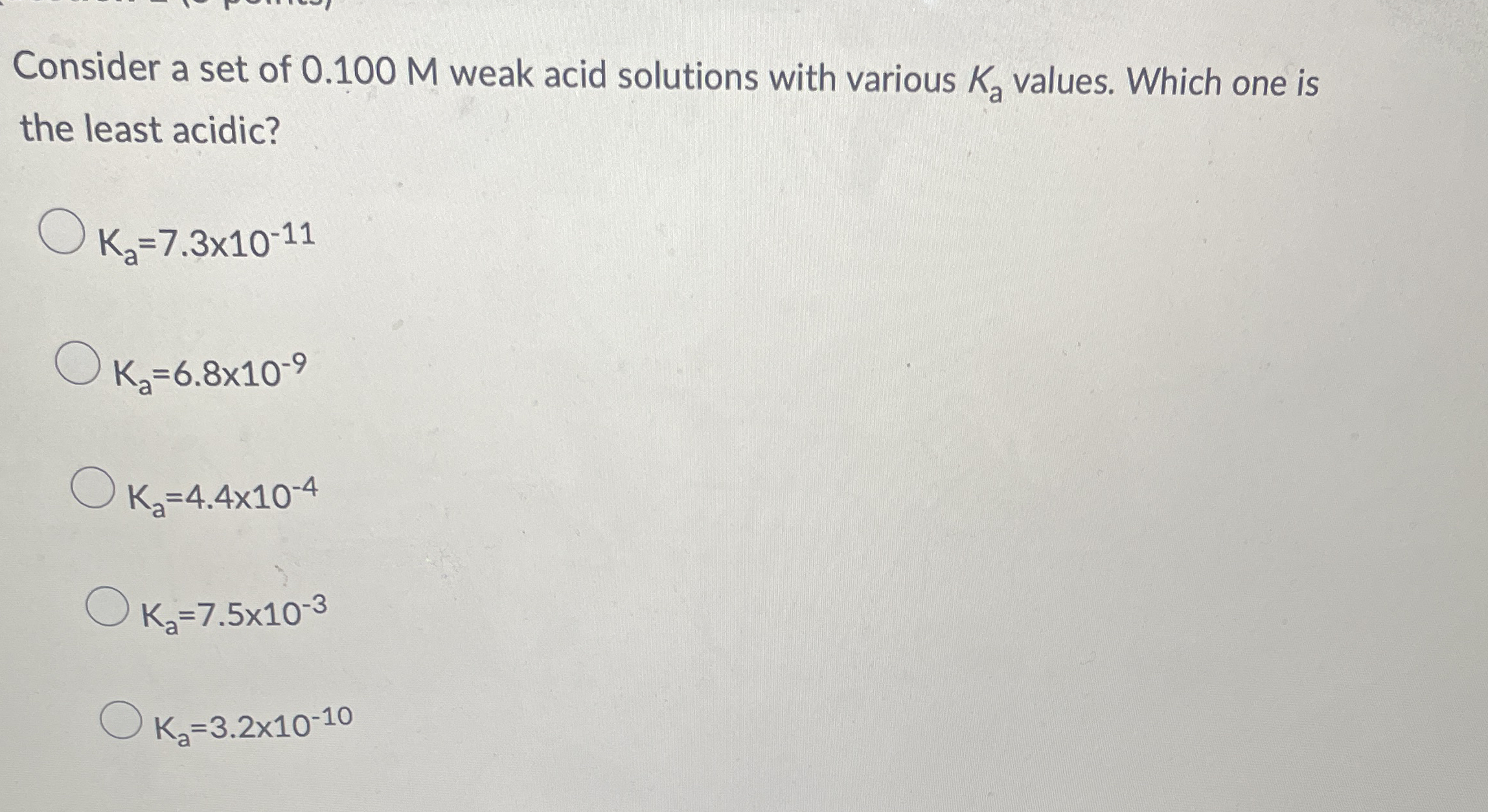 Solved Consider a set of 0.100 ﻿M weak acid solutions with | Chegg.com