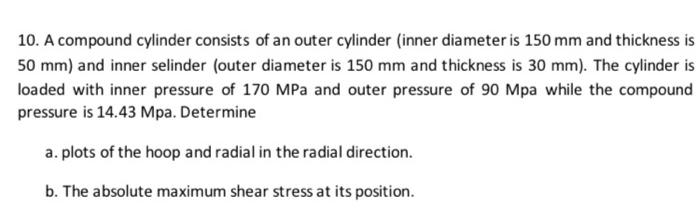 Solved 10. A compound cylinder consists of an outer cylinder | Chegg.com
