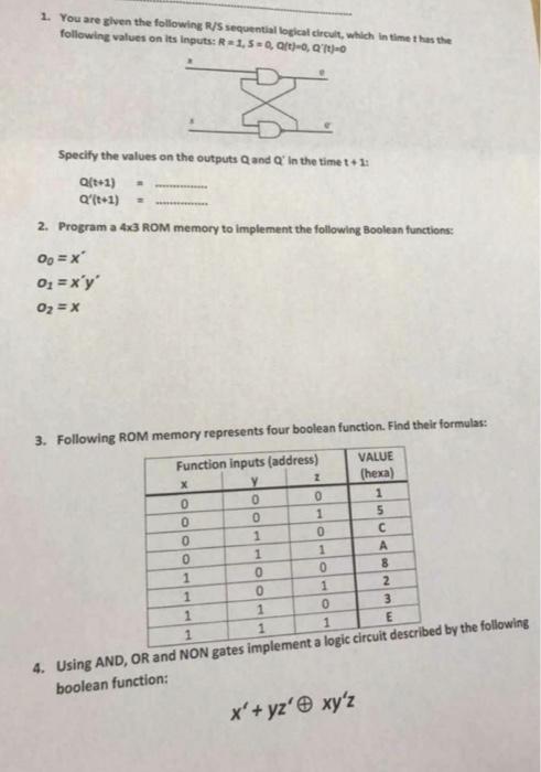 Solved 1. You are given the following R/S sequential logical | Chegg.com