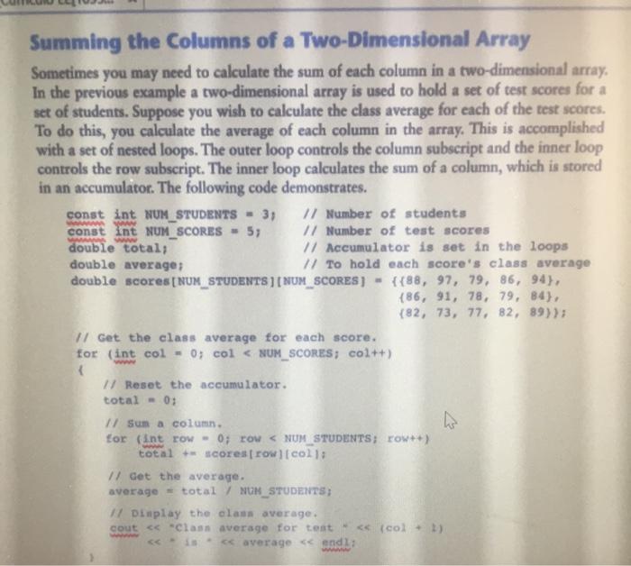 Solved Summing The Columns Of A Two Dimensional Array