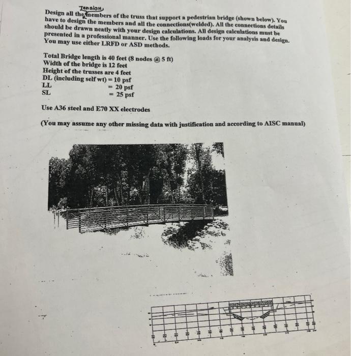 Solved Tension Design all thęnembers of the truss that | Chegg.com