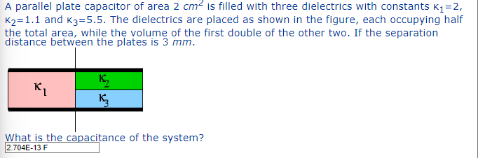 Solved A parallel plate capacitor of area 2cm2 ﻿is filled | Chegg.com