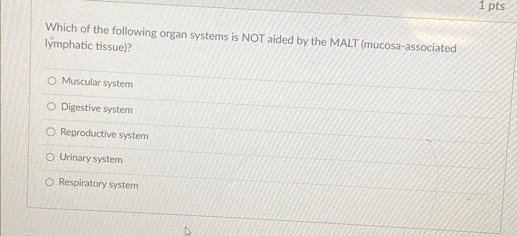 Solved 1 ﻿ptsWhich of the following organ systems is NOT | Chegg.com