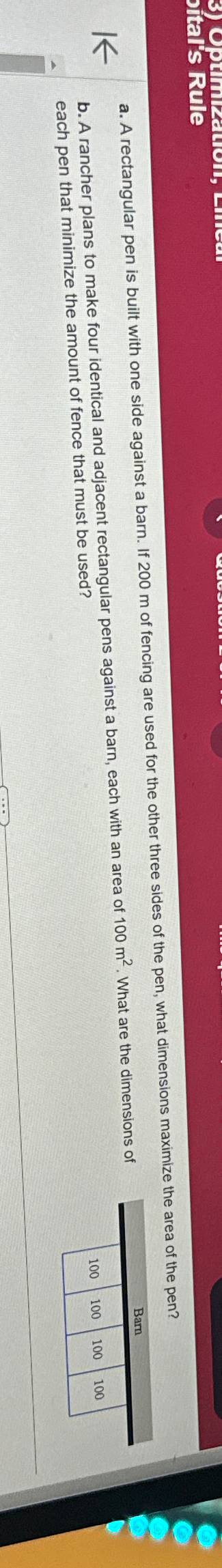 Solved a. ﻿A rectangular pen is built with one side against | Chegg.com