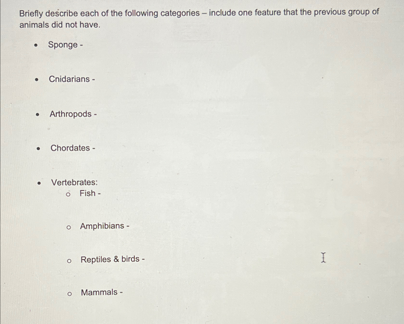 Solved Briefly describe each of the following categories - | Chegg.com