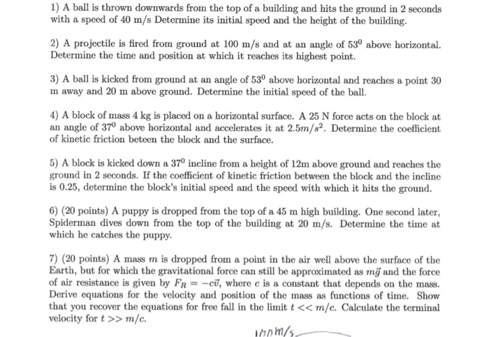 Solved 1) A ball is thrown downwards from the top of a | Chegg.com