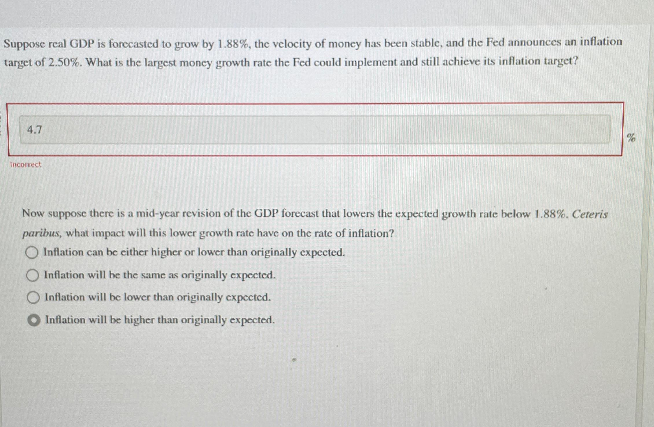 Solved Suppose real GDP is forecasted to grow by 1.88%, ﻿the | Chegg.com