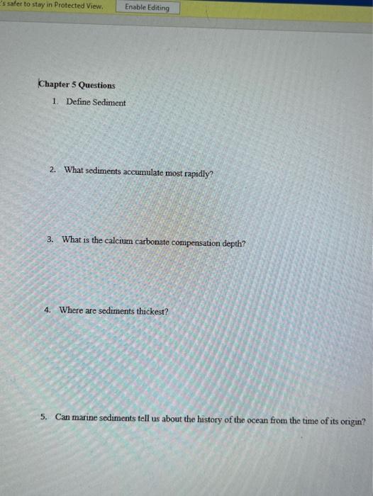 Solved e's safer to stay in Protected View. Enable Editing | Chegg.com