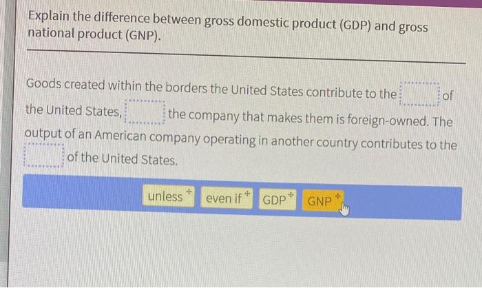 Solved Explain the difference between gross domestic product | Chegg.com