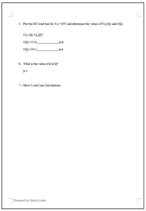 Solved 5- Plot the DC load line for VCC−10 V and determine | Chegg.com