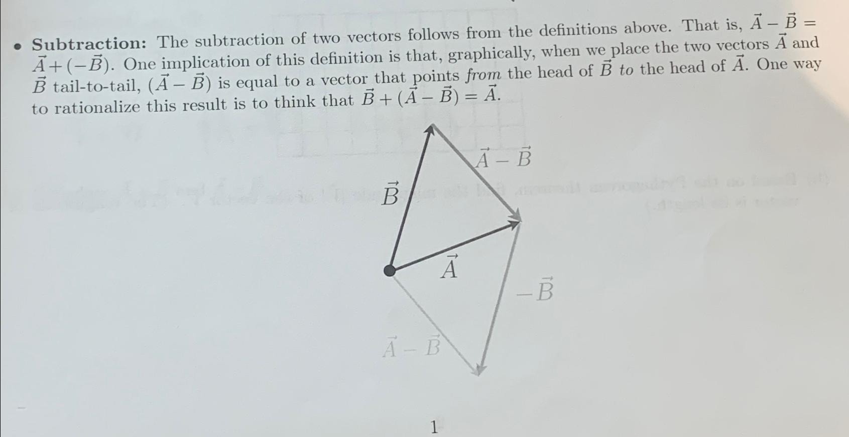 Solved Subtraction: The subtraction of two vectors follows | Chegg.com