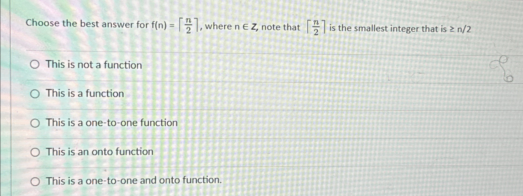 Solved Choose The Best Answer For F N ~n2~ ﻿where Ninz