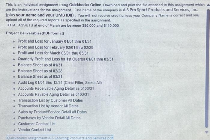 Solved This is an individual assignment using Quickbooks | Chegg.com