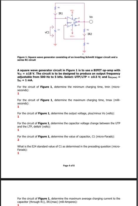 Solved IRI Vo O CH vc1 IR2 Figure 1: Square wave generator | Chegg.com