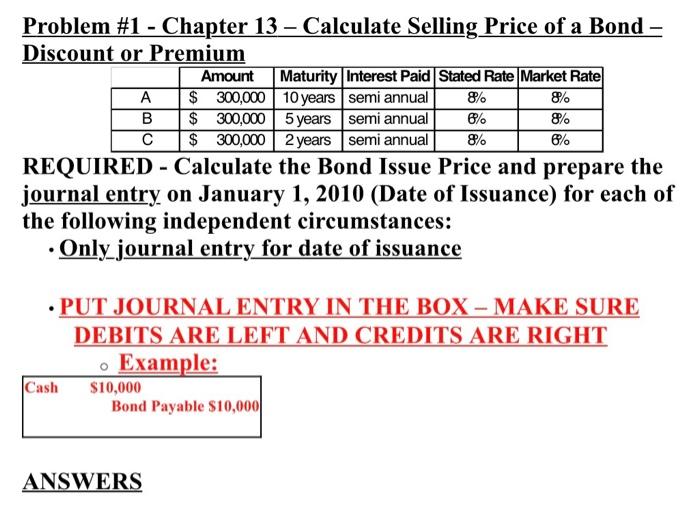 Solved Problem \#1 - Chapter 13 - Calculate Selling Price of | Chegg.com