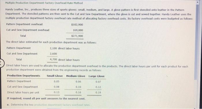 Solved Multiple Production Department Factory Overhead Rate | Chegg.com