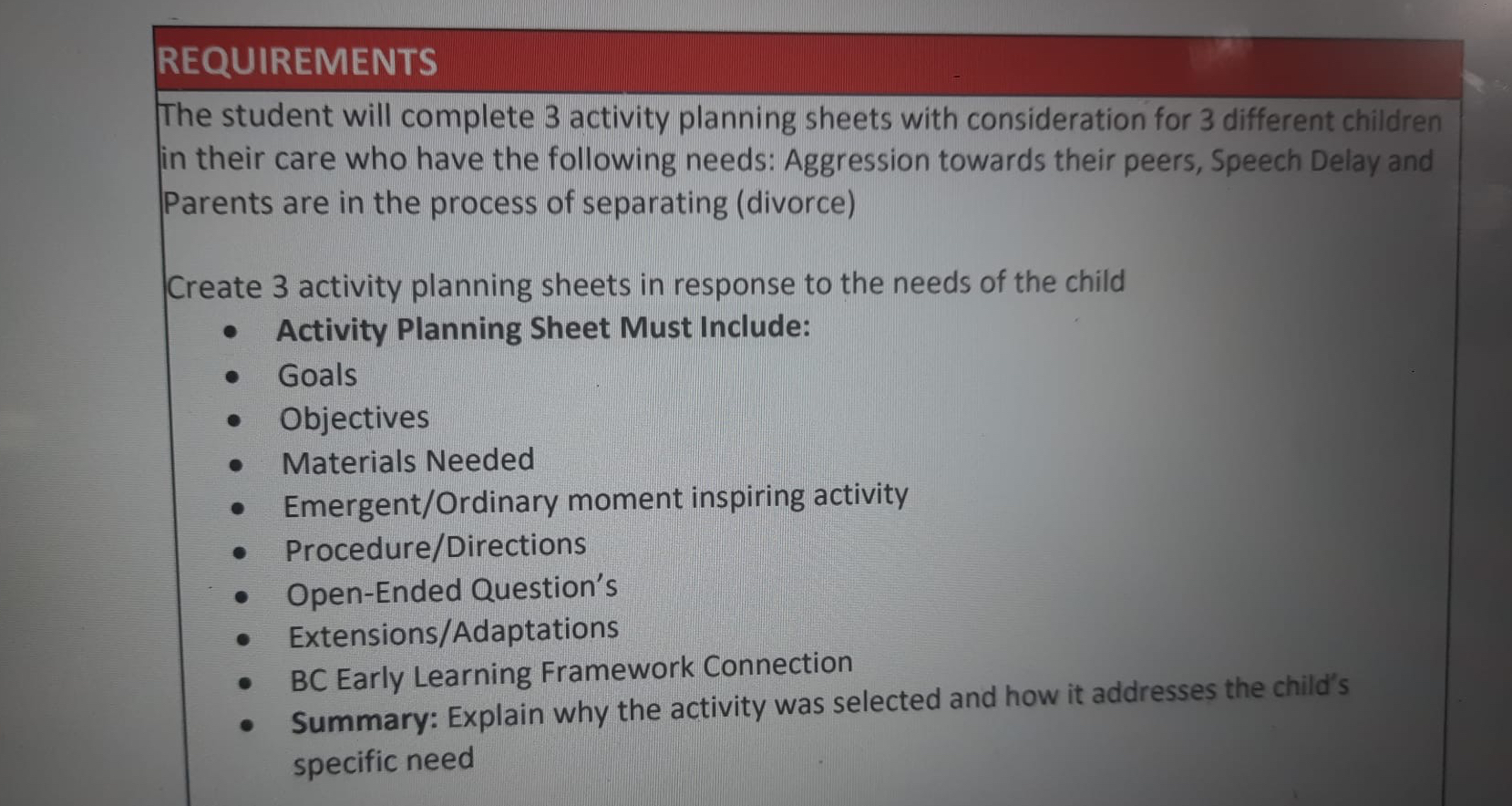 REQUIREMENTSThe student will complete 3 ﻿activity | Chegg.com