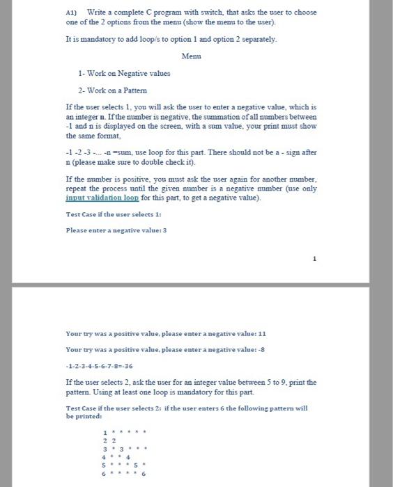 Solved A1) Write a complete program with switch, that asks | Chegg.com
