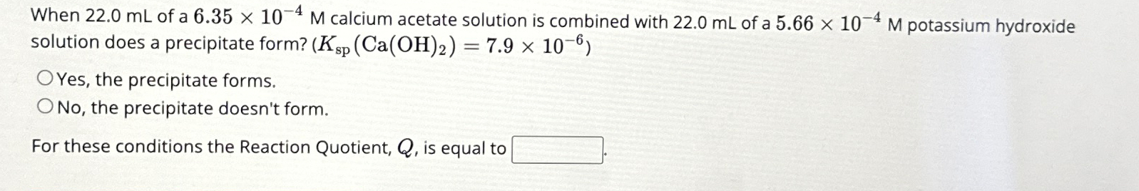 Solved When 22.0mL ﻿of a 6.35×10-4M ﻿calcium acetate | Chegg.com