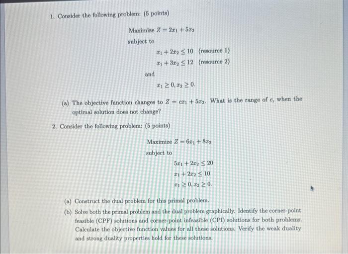 Solved 1. Consider the following problem: (5 points) | Chegg.com