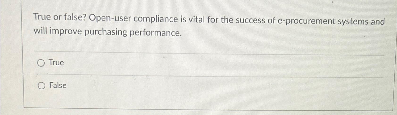 Solved True or false? Open-user compliance is vital for the | Chegg.com
