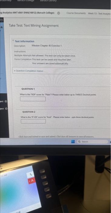 Take Test: Text Mining Assignment Tert information | Chegg.com Take Test: Text Mining Assignment Tert information | Chegg.com